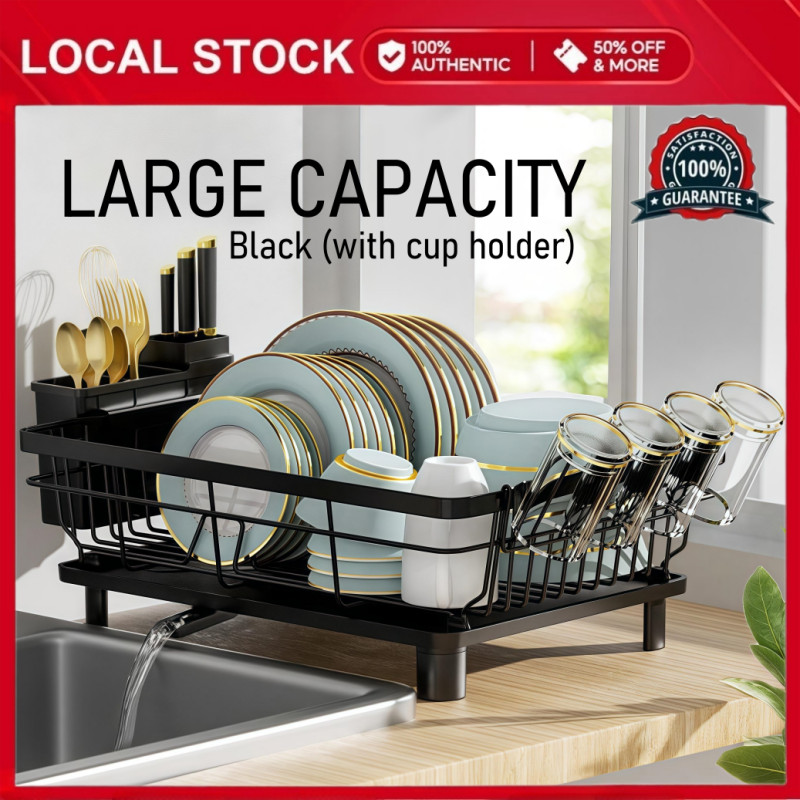 "Local Stock" Metal Dish Rack with Drainer Cup Holder Set Large ...