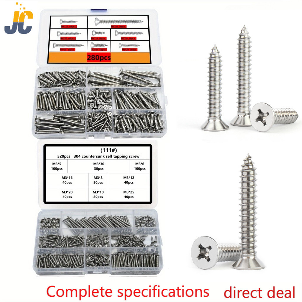[JCSY] 280pcs/520pcs304 Stainless Steel Metal Plate Screw Kit Set, with ...