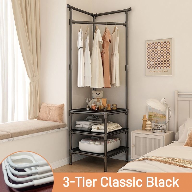 Bedrooms Corner Clothes Rack Floor Standing Clothes Rack Save Space ...