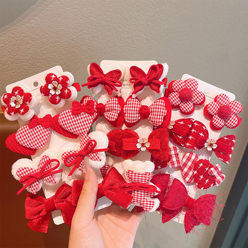 8Pcs/Set New Year Hairclip Kids Hair Accessories Girls CNY Red Clips ...