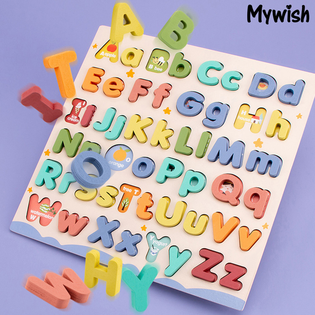 [mywish]Toddlers Wooden Alphabet Puzzle Board Capital Lowercase Letter ...