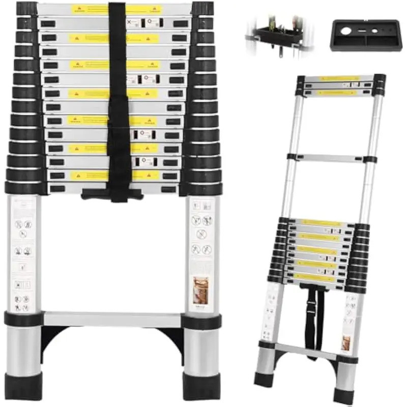 14.5FT Telescoping Ladder with Tool Tray, Extension Ladder Aluminum ...