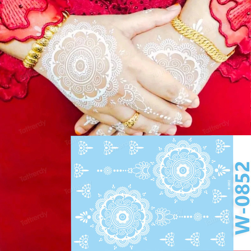 White Henna Lace Fake Tattoo Stickers Waterproof Mandala Flower Jewery ...