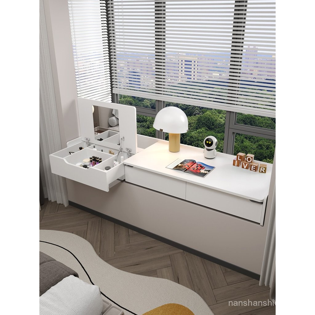 Bay Window Dressing Table Sliding Desk Bookshelf Integrated Solid Wood ...