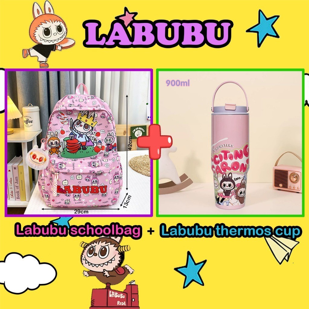 Labubu Cute Cartoon Kindergarten Primary School Backpack and 304 Labubu ...