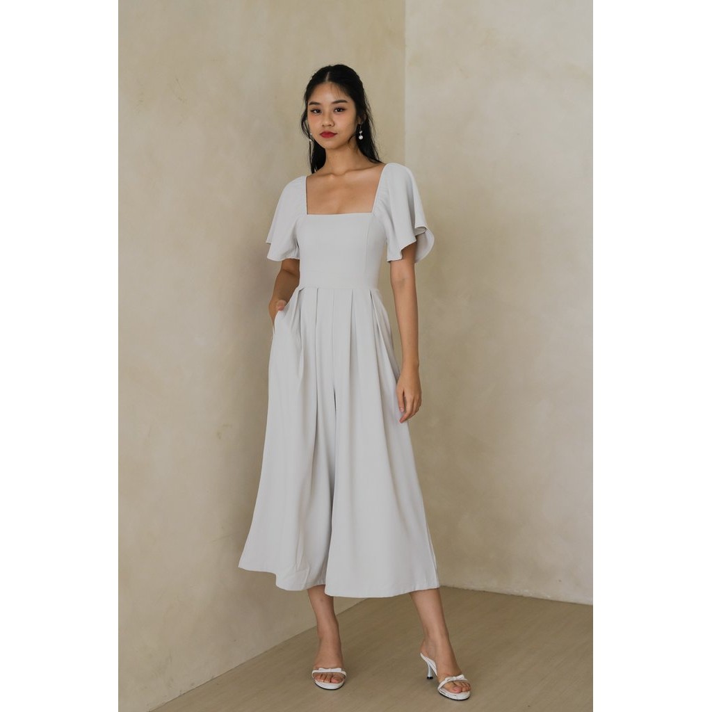 [SLEEVED] Lazie Pleated Jumpsuit (Ice Greige) | Shopee Singapore