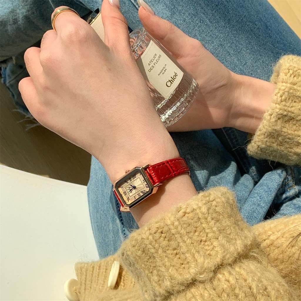 Red Watch Quartz Rectangular Pointer Watch | Shopee Singapore