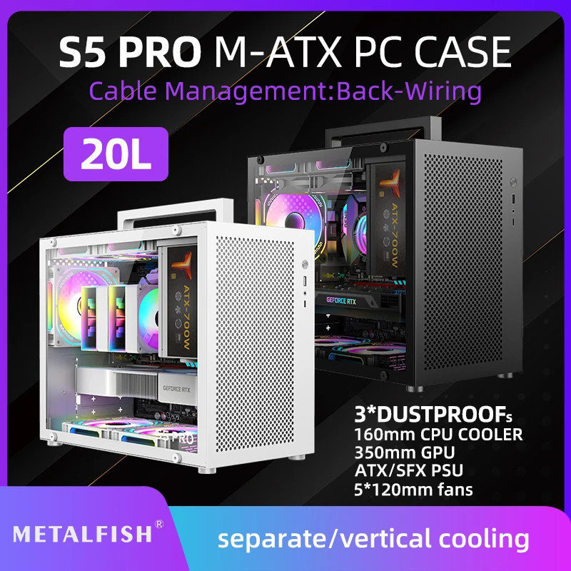 METALFISH S5 PRO 20L Computer Case Gaming PC Chassis Support MATX/ITX ...