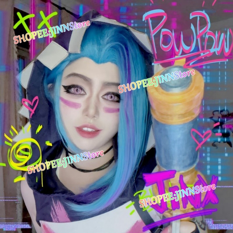 - JINN - Arcane Fractured JINX Cosplay Purple Hat Arcane JINX Fishbones ...