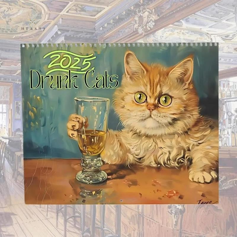 2025 Cat Wall Calendar 2025 Funny Cute Drunk Cats Themed Calender 8x11 ...