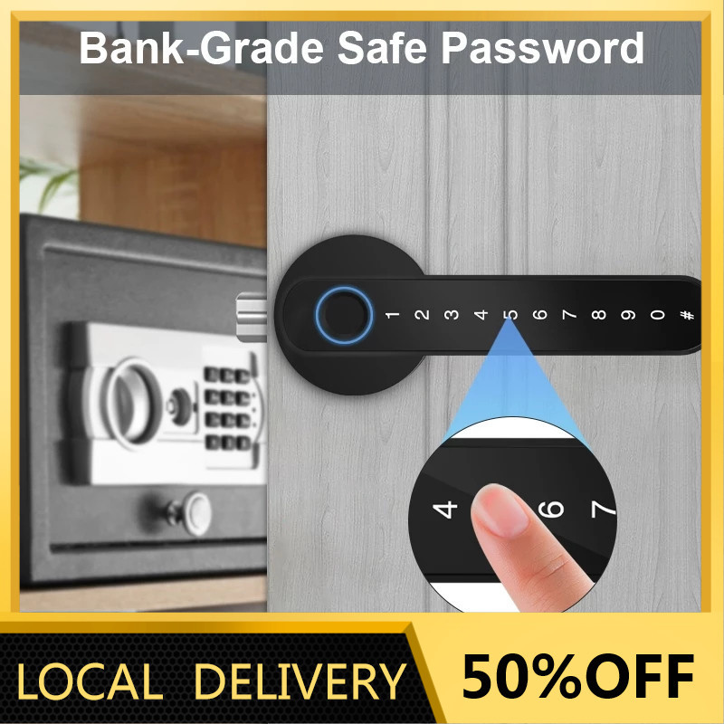 6 in 1 Tuya Smart Door Lock Remote Unlock Fingerprint Handle Lock HDB ...