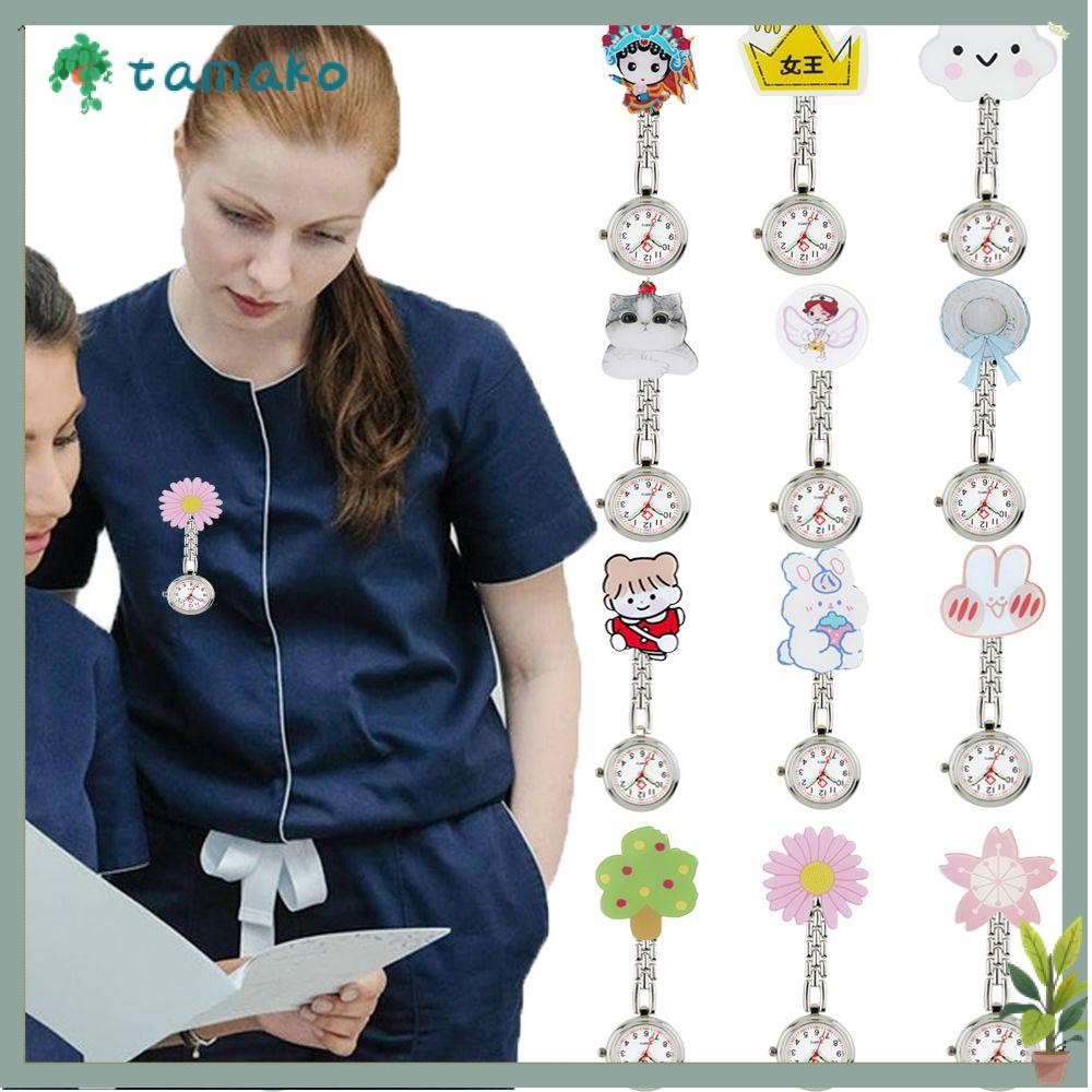 TAMAKO Nurse Watch Cute Cartoon Retractable Quartz Clock Clip-on ...