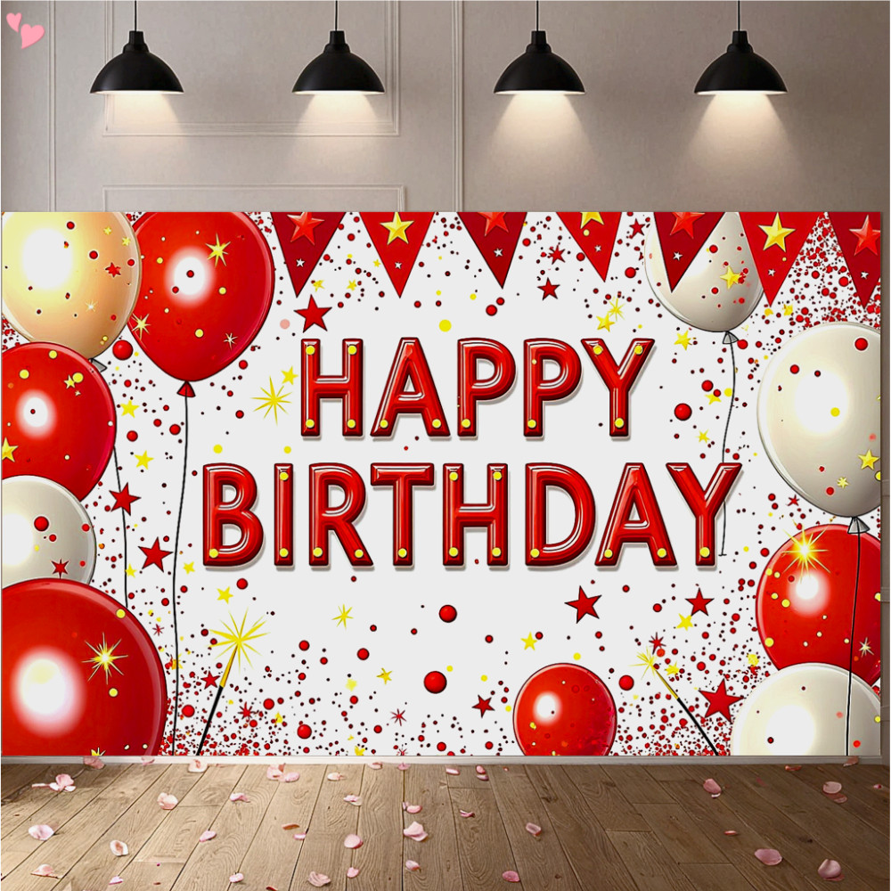 70.8x43.3 Inch Red White Happy Birthday Banner Decorations Large Red ...