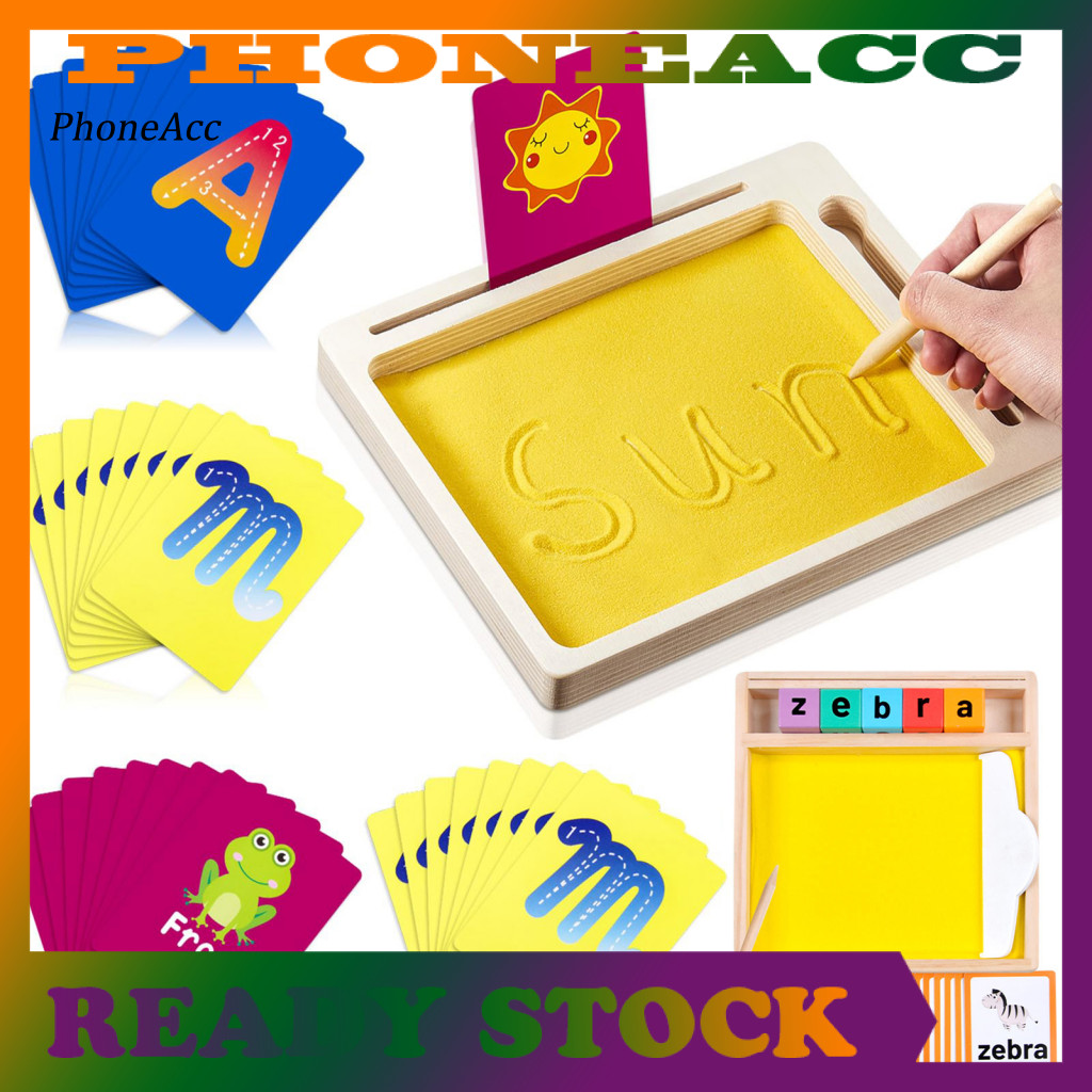 Sand Writing Tray Kids Sand Tray Toy Set with Cards and Wooden Blocks ...