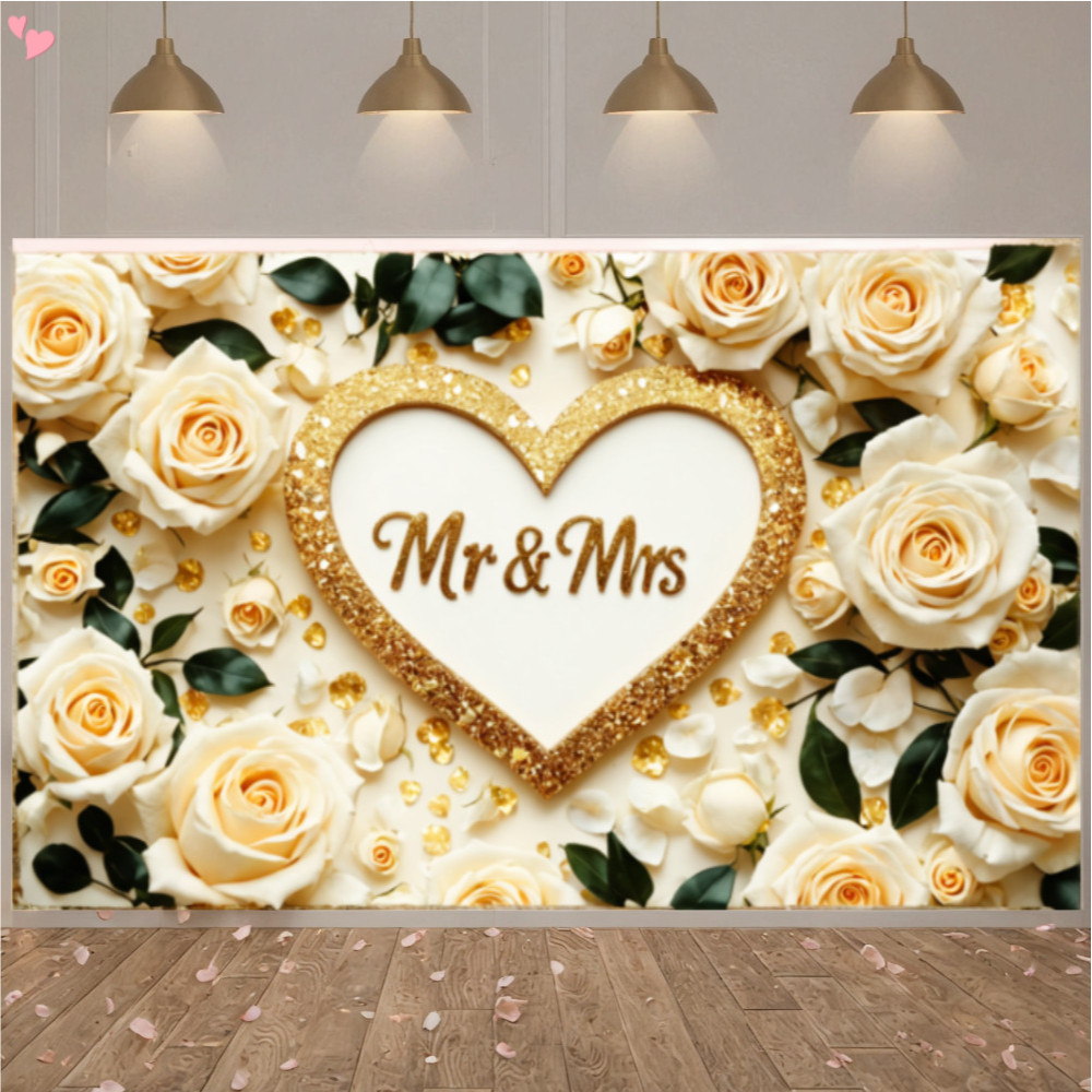 Mr & Mrs Yellow Rose Floral Bridal Shower Backdrop Mr Mrs Wedding Theme ...
