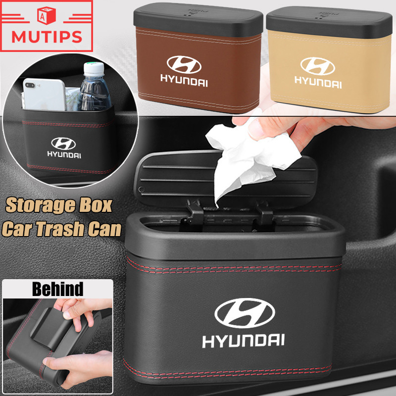 Hyundai Universal Car Trash Can Leather Hanging Type Dustbin With ...