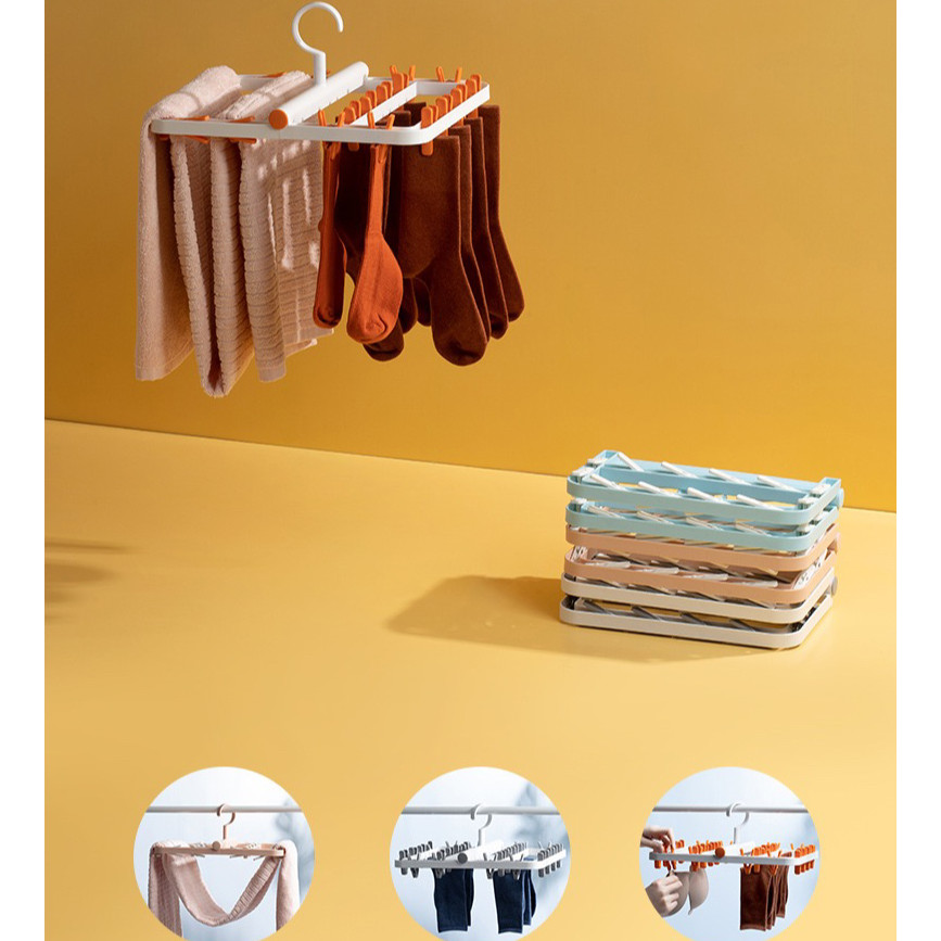 6 / 24 Clothes Peg Hanger Foldable Laundry Hanging Clips Multi Pegs ...