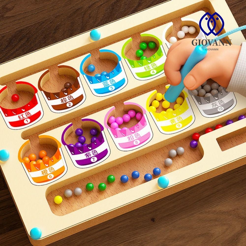 GIOVANNI Maze Color Sorting Game, Wooden Puzzle Magnetic Color Number ...