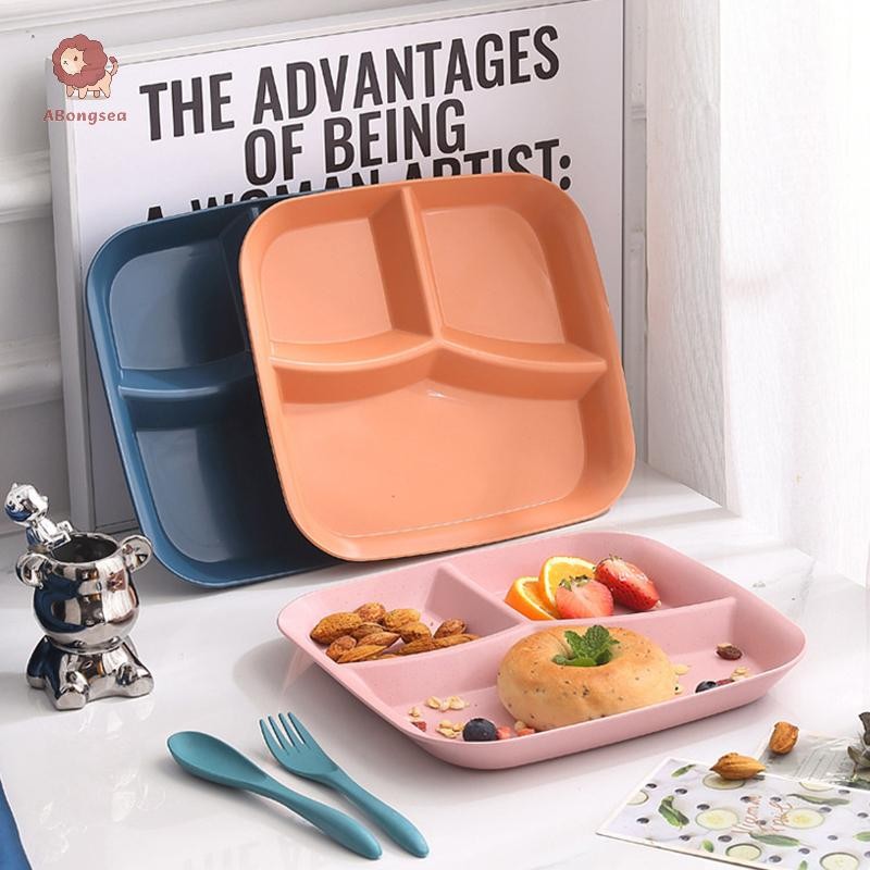 abongsea Food Fruit Salad Divided Plate Three-Grid Western Compartment ...