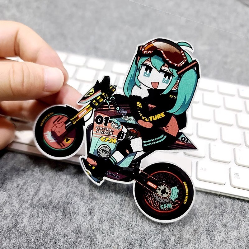 Riding a Motorcycle Sticker Decoration Onion Girl Anime Body Hatsune ...
