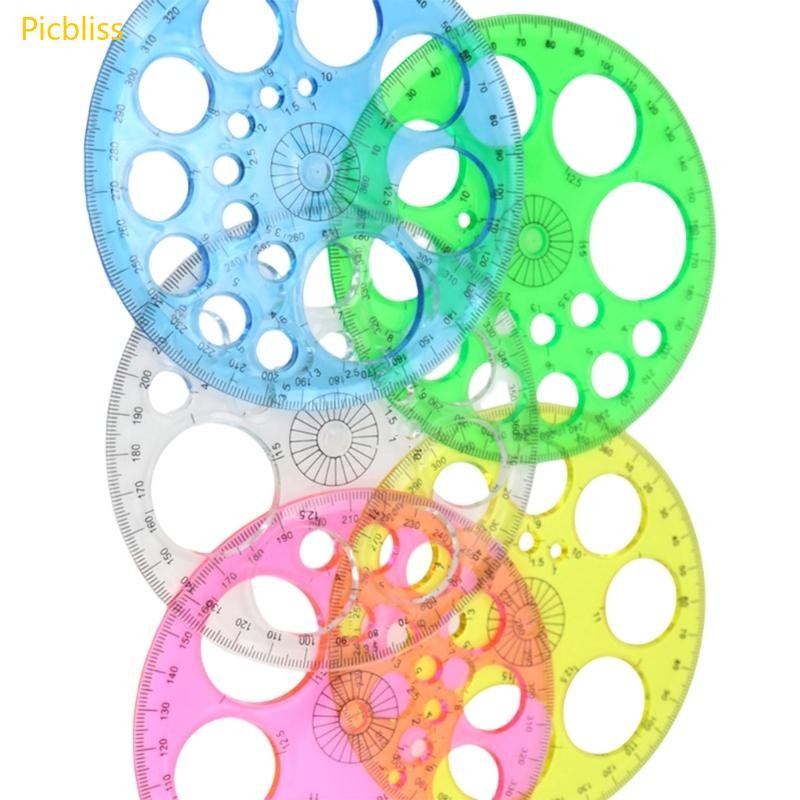 Picbliss 5 Pcs Circle Template Ruler 360 Degree Protractor Math ...