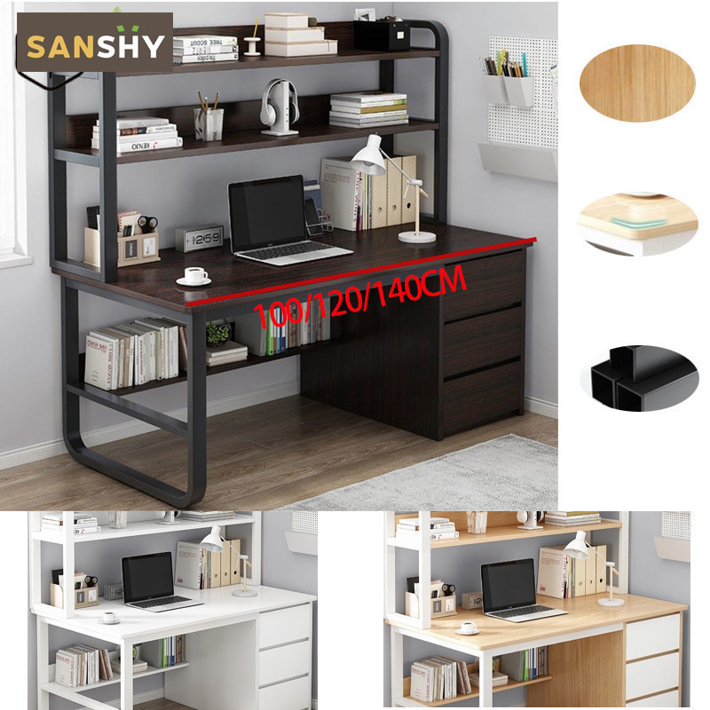 HWFX Computer Table Modern Study with Drawer Bookshelf Computer Desk ...