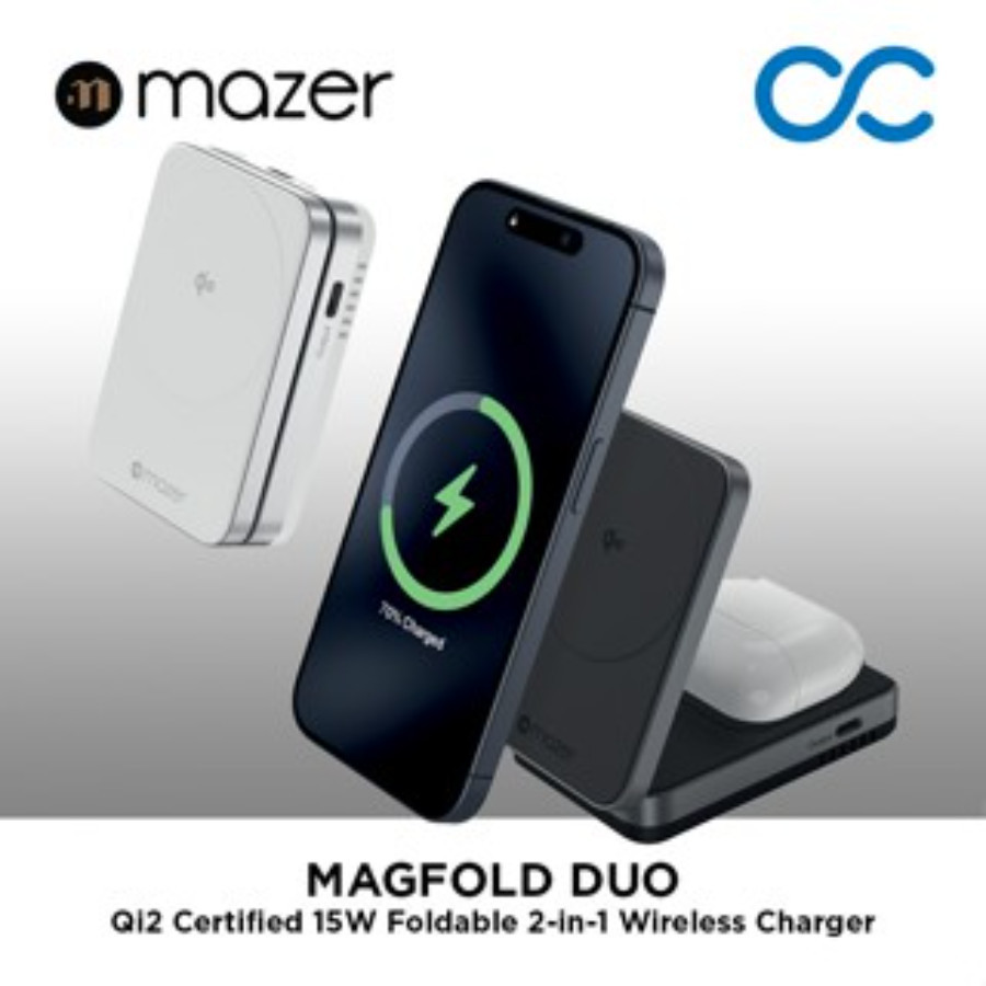 Mazer MagFold Duo+ Qi2 15W Foldable 2-in-1 Wireless Charger (2 years ...
