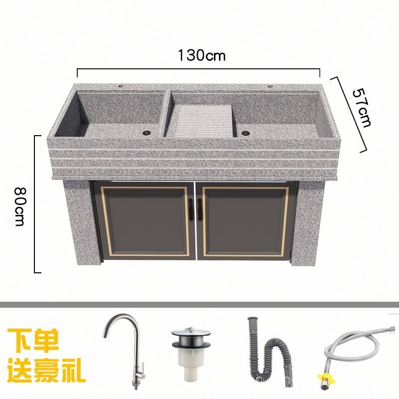 Marble Stone Double Pool Laundry Tub Inter-Platform Basin Integrated ...