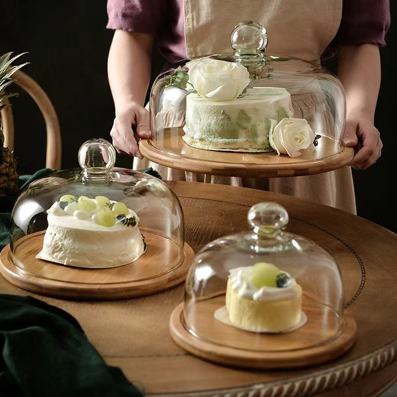 Cake Stand with Acrylic Dome, Wood Cake Stand with Acrylic Lid, Cake ...