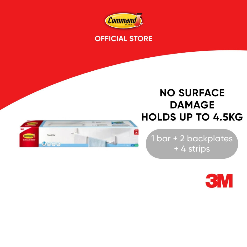 3M™ Command™ Bathroom Towel Bar, 17730, Water Resistant, No Surface ...