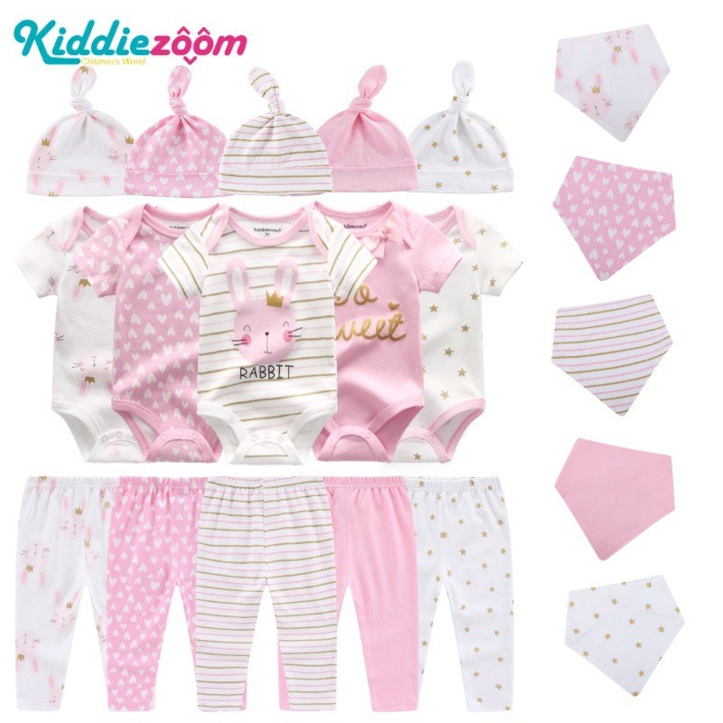 20Pcs Newborn Gifts Suit Baby Jumpsuit Fetal Cap Triangle Bibs Cotton ...