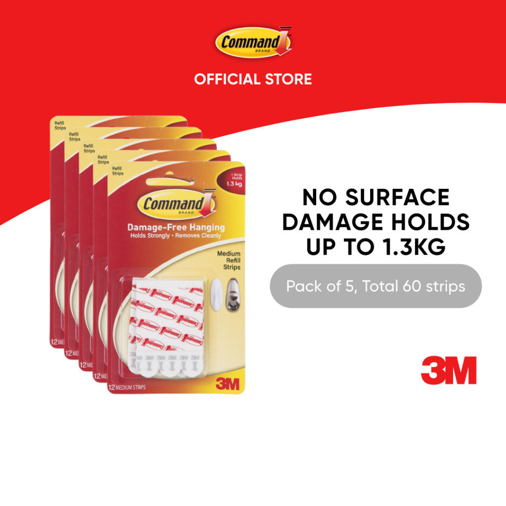 3M™ Command™ Medium Refill Strips, 17021P, No Surface Damage, Holds up ...