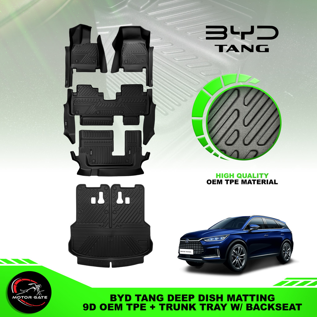 BYD Tang 2025 9D W/ EXTENSION OEM TPE Deep Dish Matting + Rear Cargo ...