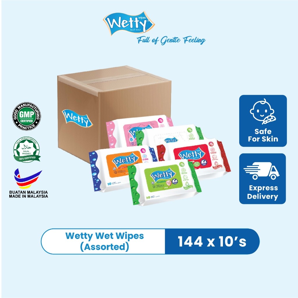 Wetty Wet Tissue Thick Wipes Tisu Basah Baby Wipes (10’s x 144 Pack) | Shopee Singapore