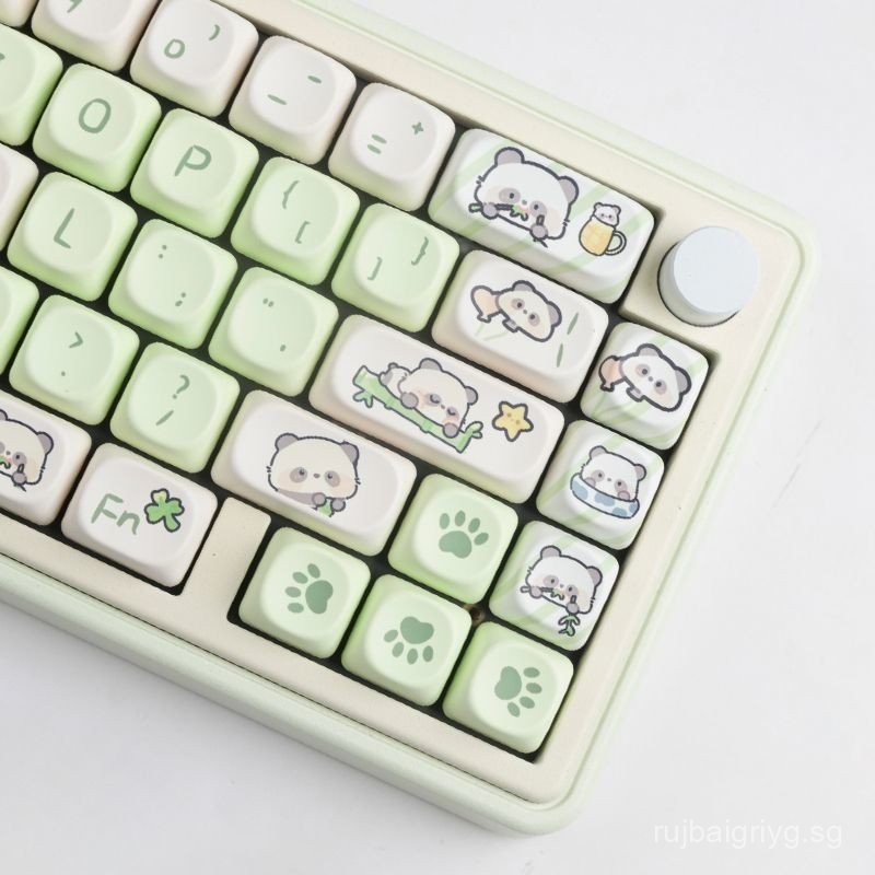 Creamy Green Panda Key Cap MOA Height Light Green Cute Square PBT ...