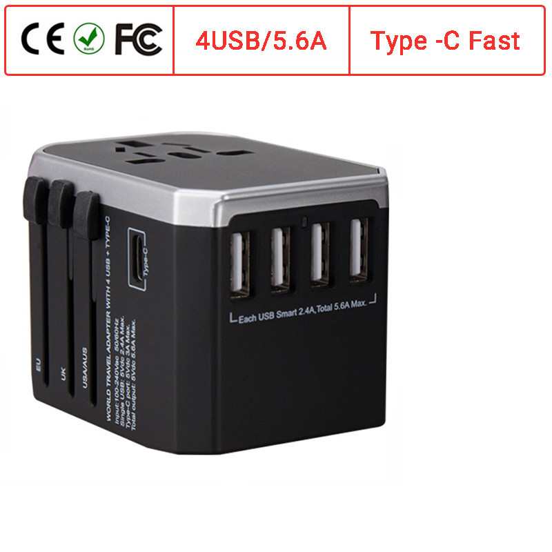 Universal Travel Plug Adapter Charger USB Type-C Multi-Port Fast ...