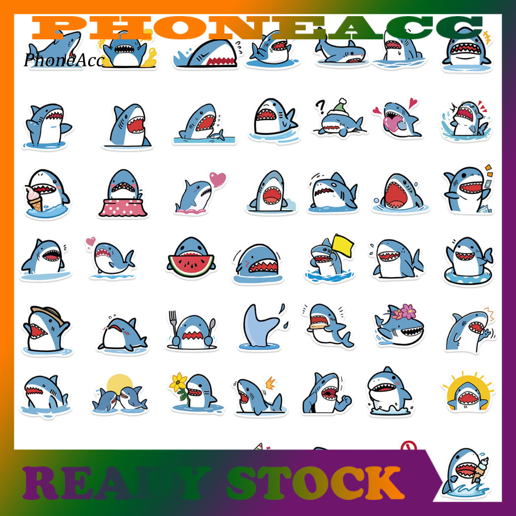 Cartoon Shark Stickers Luggage Sticker Set 50pcs Cute Shark Sticker Set ...