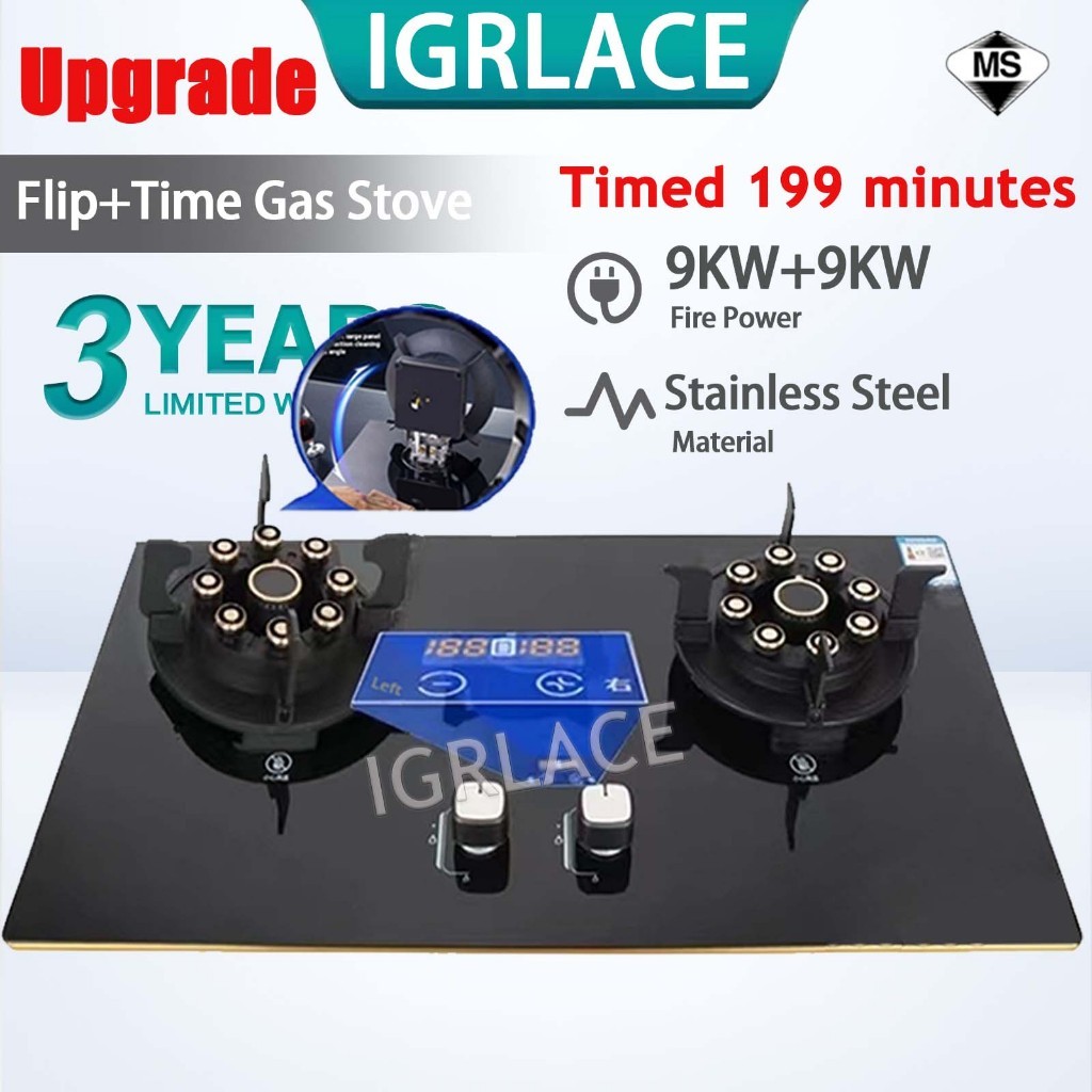 IGRLACE【Upgraded】Stainless Steel Flip Gas Stove Built-in/Tabletop Gas ...