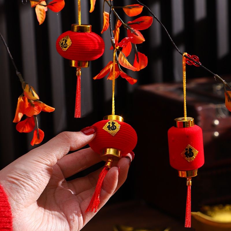 Small red lantern pendant 2025 new flocked potted plant tree pendant ...