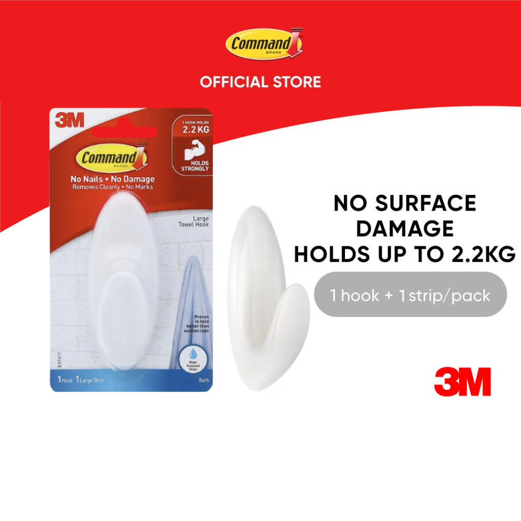 3M™ Command™ Large Towel Hook, BATH-17, Water resistant, No Surface ...