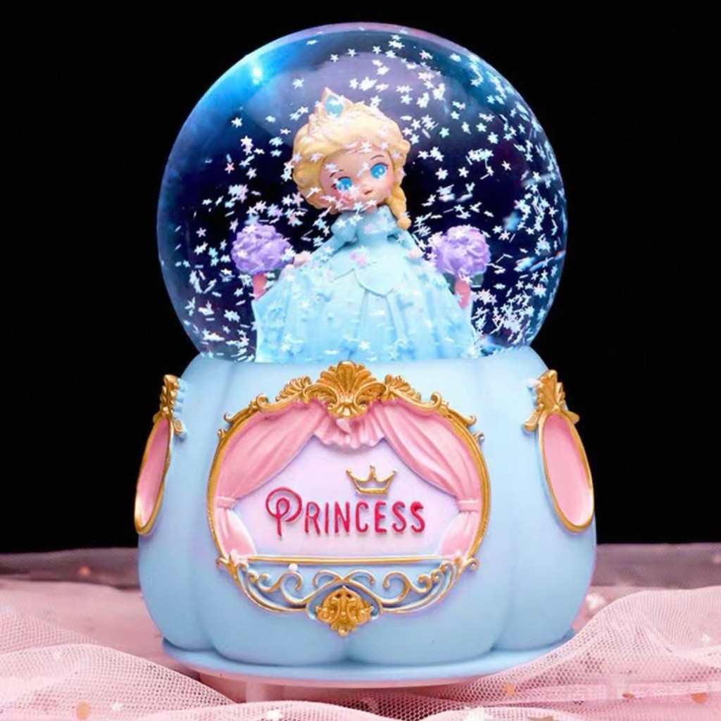 SNOWBALL glass ball display music box snow crystal ball light princess ...