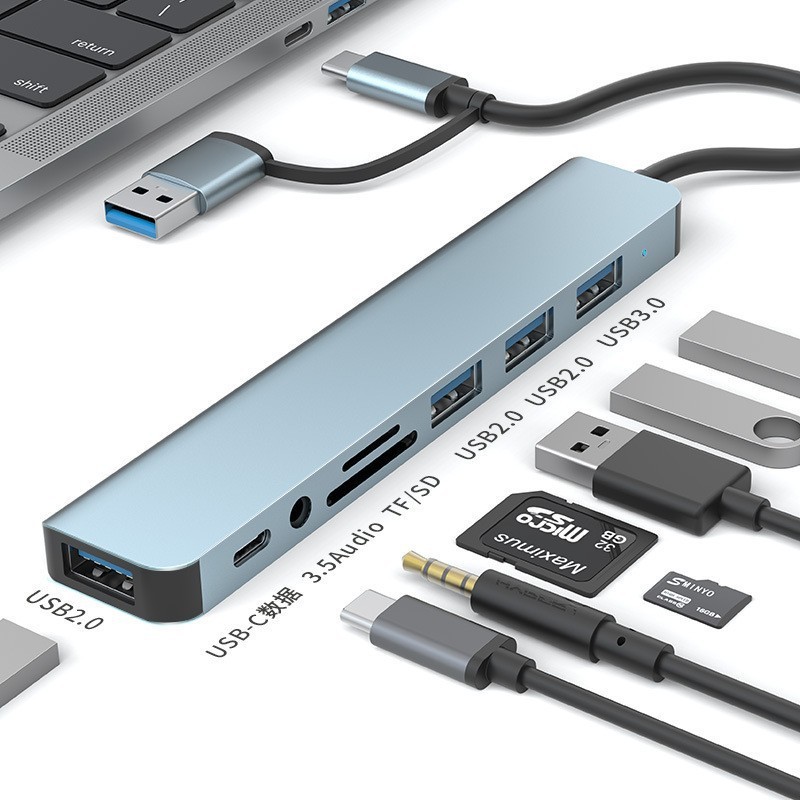 2in1 Usb3.0 Type C Hub 8 Ports Expansion Dock Sd Tf Card Reader 3.5mm ...