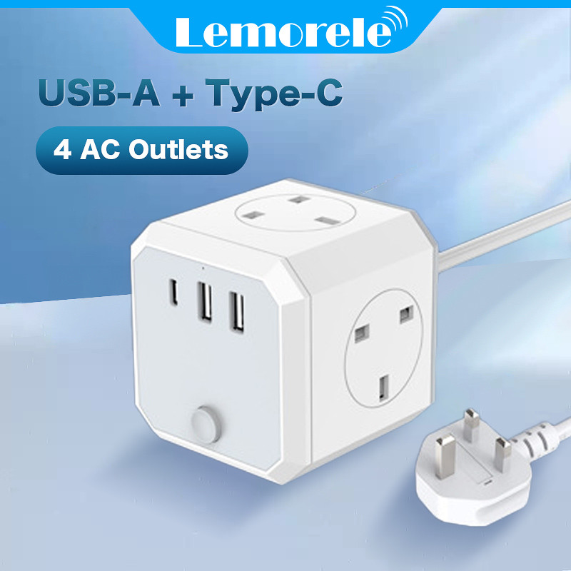 Lemorele Multi Plug Extension Socket With USB+Type C Power Socket ...