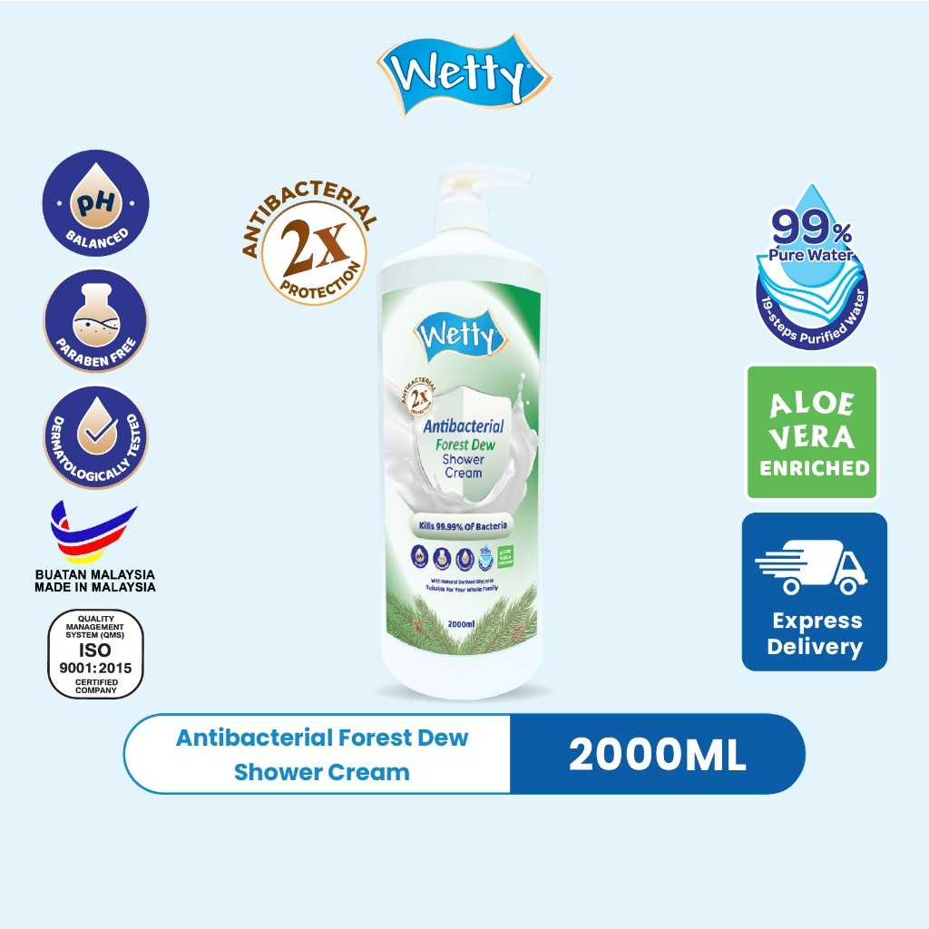 Wetty Antibacterial Shower Cream Forest Dew (2000ml) Body Wash Shampoo ...