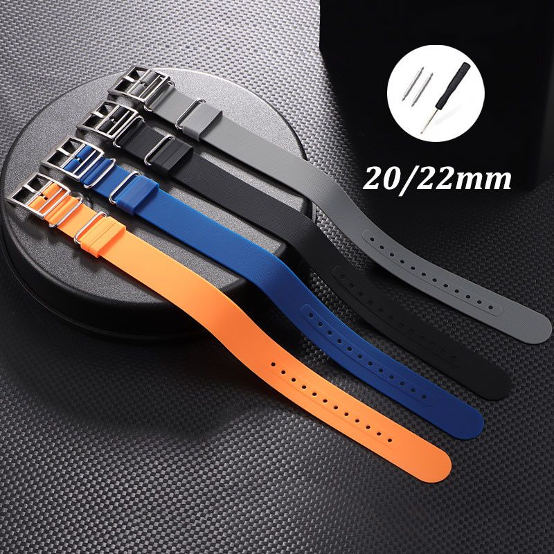 NATO Soft Thin Silicone Watch Strap ZULU Elastic Rubber Watch Band 20mm ...