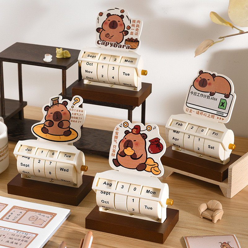 Capybara Rotary Perpetual Calendar Cartoon Cute Wooden Desk Calendar ...