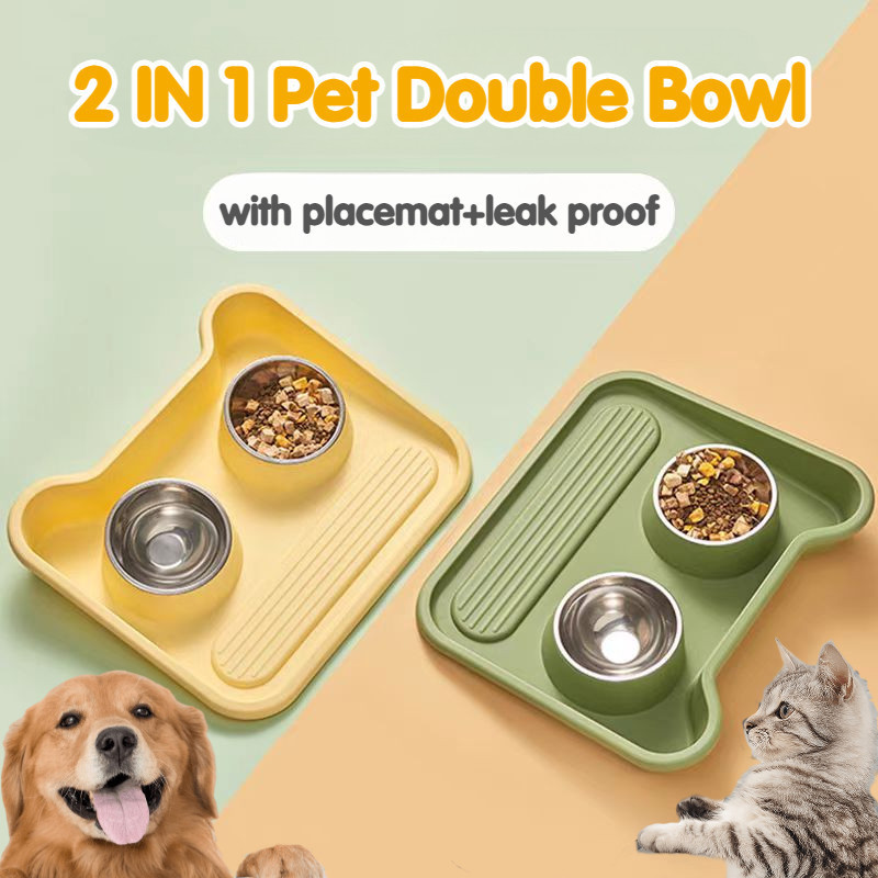 2 in 1 Pet Food Bowl Elevated Deepening Leak Proof Cat Dog Bowl Pet ...