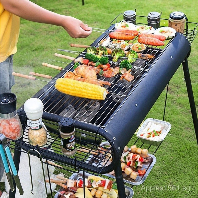 Barbecue Charcoal Grill Stainless Steel Folding Portable BBQ Tool Kits ...