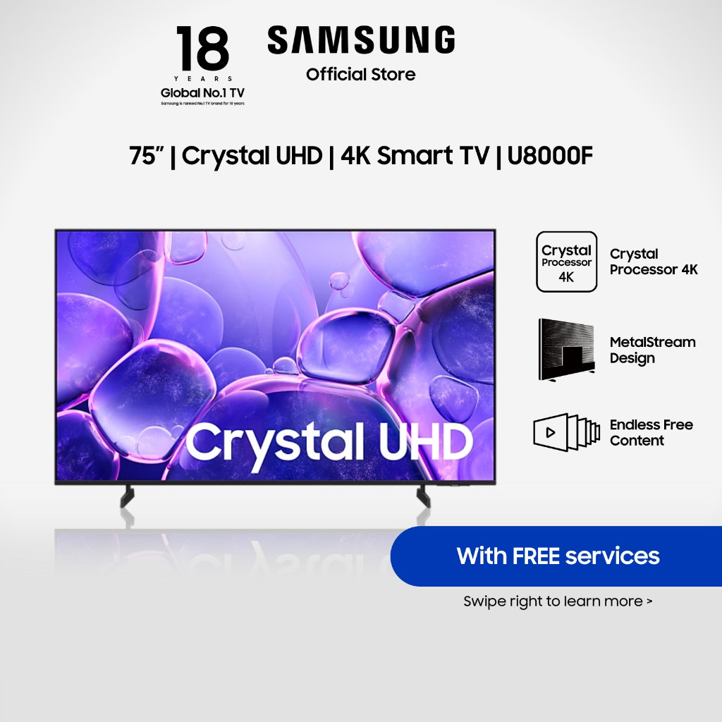 Samsung 75" Crystal UHD U8000F 4K Smart TV (2025) | Shopee Singapore