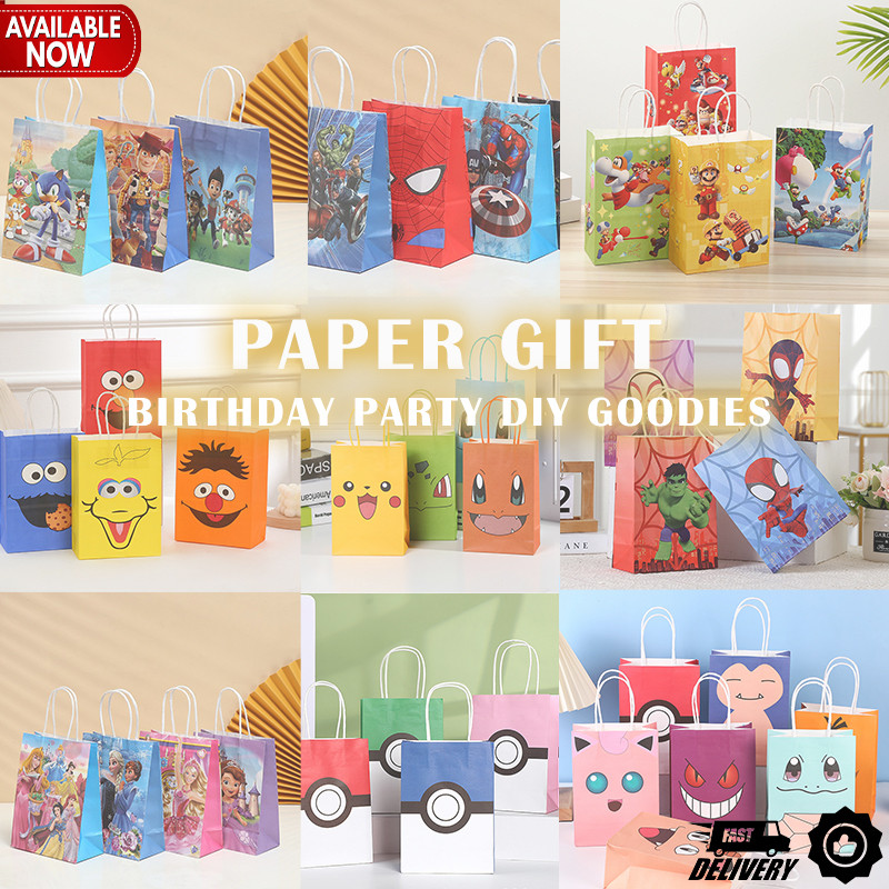Kraft Cartoon Paper Bag Gift Bag with Handles Birthday Party Goodie Bag ...